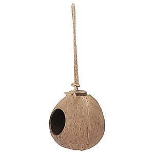 TEHAUX 1Pc Coconut Shell Bird Nest Bird House Bed pet Hanging Bed Bird hut Winter Hanging Birds House Outdoor Bird House Hideaway Bird Toy Birds Perch nests Wooden Decorate Rope