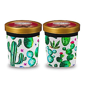 Chris.W 2Pack Ice Cream Cozy Neoprene Cover Ice Cream Pint Hugger with Spoon Holder - Cactus - Valentine's Day Gifts