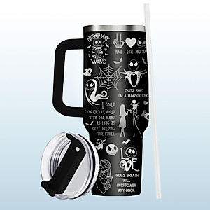 GEPOSTORE Movie Lover Gifts, Christmas Before Movie 40 oz Laser Tumbler Handle and Straw, Jack Sally Movie Tumblers Cup, Halloween Mug, Birthday Gifts for Couple