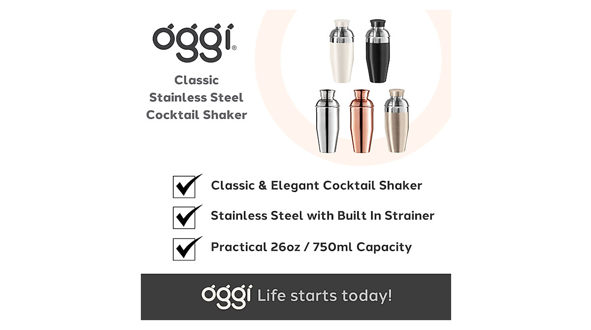 OGGI Classic Cocktail Shaker - 26oz Stainless Steel