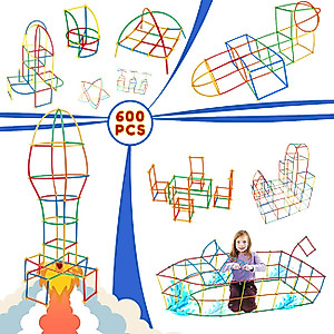 Straw Constructor Toys STEM Building Toys 600Pcs Straw Toy Interlocking Plastic Toys Engineering Toys Thin Tube Blocks Toy Educational Toy Kit for 3 4 5 6 7 8 Years Kids Toy for Boys and Girls