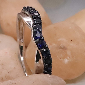 Dazzlingrock Collection 0.55 Carat (ctw) 14K Round Blue Sapphire Women Wedding Guard Contour Band 1/2 CT, White Gold, Size 7