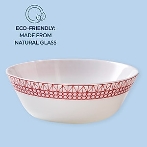 Corelle Everyday Expressions 4-Pc Soup/Cereal Bowls Set, Service for 4, Durable and Eco-Friendly 18-Oz Bowls, Higher Rim Glass Bowl Set, Microwave and Dishwasher Safe, Graphic Stitch