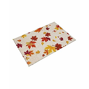 Autumn Maple Leaf Indoor/Outdoor Rug Mat Fall Thanksgiving Day Outside Carpet RV Camping Area Rugs with Rubber Backing for Living Room/Backyard Floor Decor Falling Leaves Seamless on Linen,4x6ft