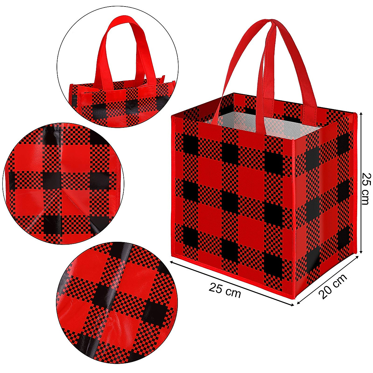 Aneco 12 Pieces Christmas Gift Bags Red and Black Plaid Reusable Non-woven Bags Christmas Treat Bags Tote Bag with Handles 9.8 x 7.9 x 9.8 Inch Party Favors