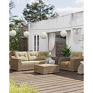 YEFU Outdoor Deep Seat Cushion Set, Double Waterproof Tech Fade Resistant Outdoor Chair Cushions, Patio Furniture Cushions with Straps for Chair Sofa Couch, 24x24 Inch, Beige