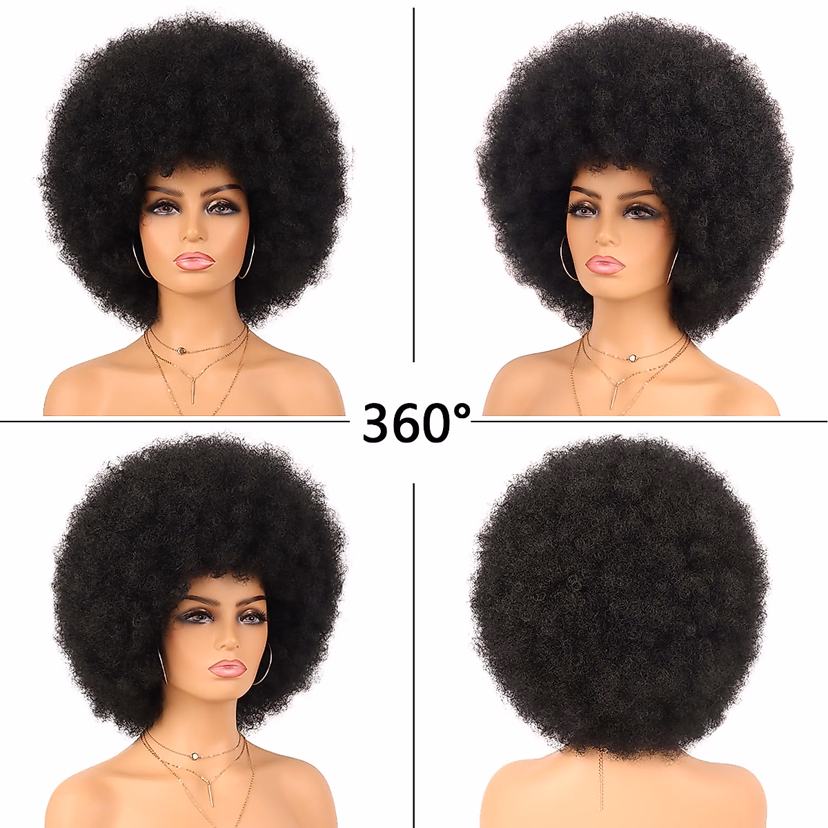 G&T Wig 70's Afro Curly Wigs for Black Women Glueless Wear and Soft Black Afro Wigs Large Bouncy and Soft Natural Looking Full Wigs for Daily Party Cosplay Costume Halloweeen(1B)