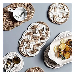 Gisela 2 Piece Set-Woven Cup Coasters Cotton Jute Round and Elliptical Rectangle Braided Table Mats for Drinks,Lunch Box,Heat-Resistant Reusable placemats for Home and Kitchen,Great Gift (Mixed)