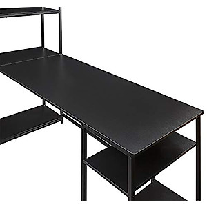 Modern Luxe L-Shaped Corner with Bookshelf 2-Pieces Computer PC Table Set Home Office Desk with Shelves, Black