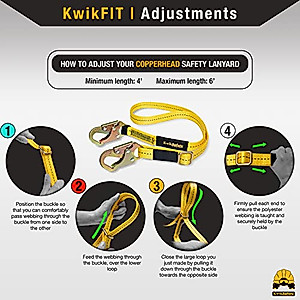 KwikSafety - Charlotte, NC - COPPERHEAD Safety Lanyard [ADJUSTABLE 4' to 6'] Single Leg No Shock Absorber ANSI OSHA Positioning