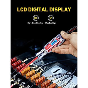 Heavy Duty 3-65V Backlit Digital LCD Circuit Tester, Test Light with 140 Inch Extended Spring Wire, Car Truck Low Voltage & Light Tester with Stainless Probe