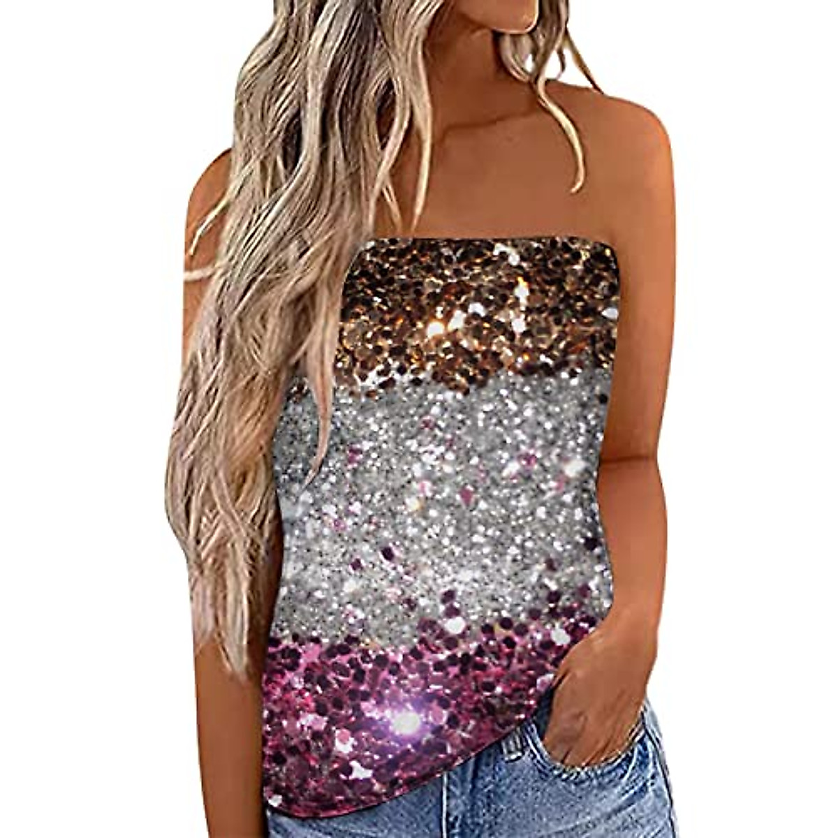 Gerichy Womens Tops Dressy Casual, Blouses for Women, Shirts for Women, Women's 4th of July Tops American Flag Print Off The Shoulder Tube Top Dressy Casual Blouses Tops