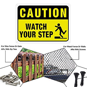 GLOBLELAND 2 Pack Watch Your Step Caution Sign, 7x10 inches 30 Mil Aluminum Security Warning Signs for Stairs or Platforms, UV Protected and Waterproof