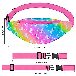 Fanny Pack for Kids Girls Waist Bag, Kids Belt Bag with Adjustable Belt for Sport Running Camping Trip Holiday Festival Party, 5-12 Years (Unicorn)