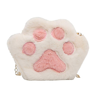 RARITYUS Cute Cat Paw Shape Shoulder Bag Purse Fluffy Plush Crossbody Handbag Clutch with Chain Strap for Women Girls