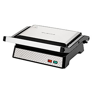 OVENTE Electric Indoor Panini Press Grill and Sandwich Maker with Non-Stick Coated Plates, Opens 180 Degrees to Fit Any Type or Size Food, Temperature Control and Removable Drip Tray, Silver GP0620BR