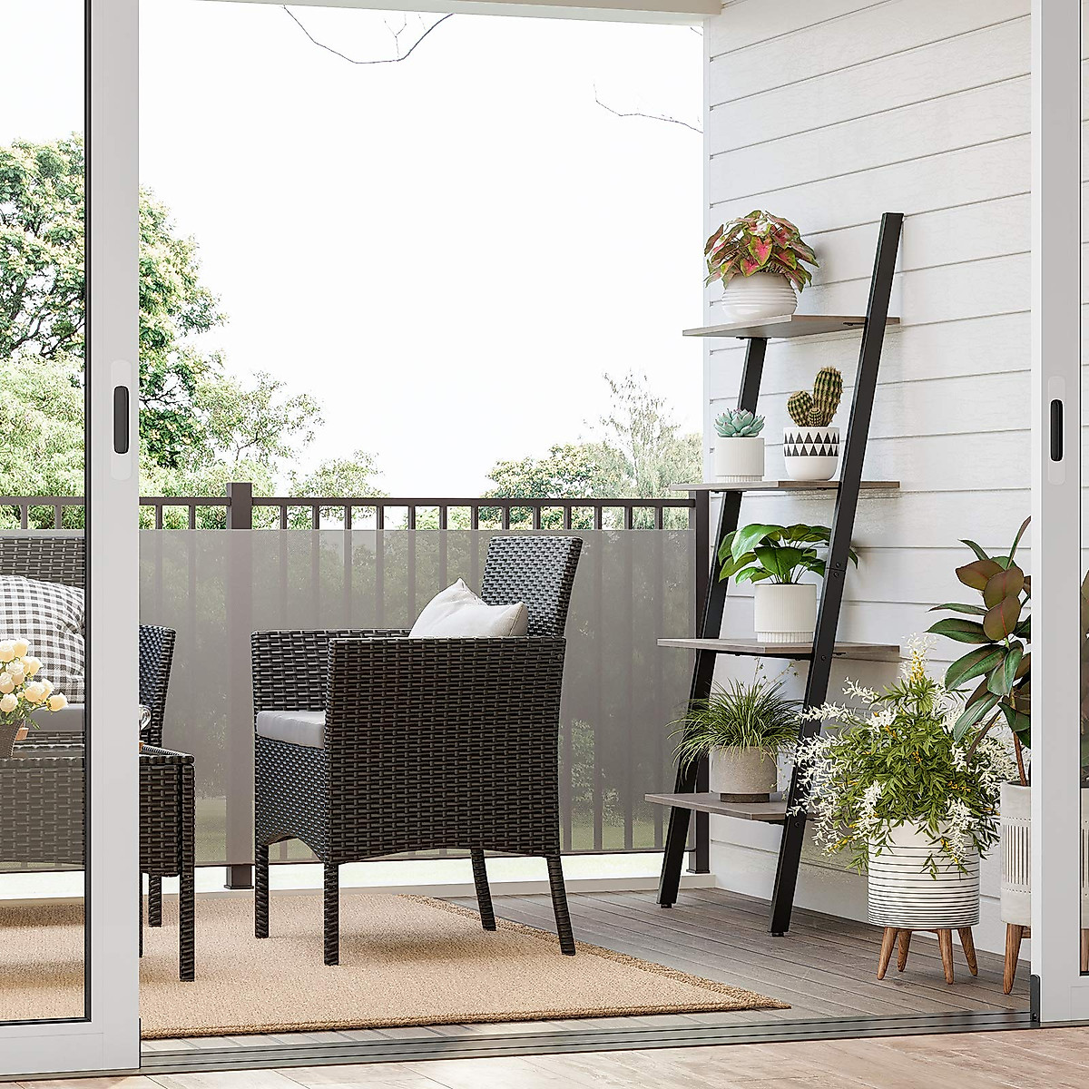 VASAGLE Ladder Shelf, 4-Tier Bookshelf, Storage Rack Shelves, for Living Room, Kitchen, Office, Steel, Stable, Sloping, Leaning Against The Wall, Industrial, Greige and Black ULLS043B02