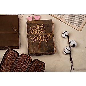 Vintage Leather Journal Tree of Life - Leather Bound Journal - Vintage Deckle Edge Paper - Sketchbook - Journal for Women Men - Book of Shadows by LEATHER VILLAGE (Distressed Brown, 8 inchesX6 inches)