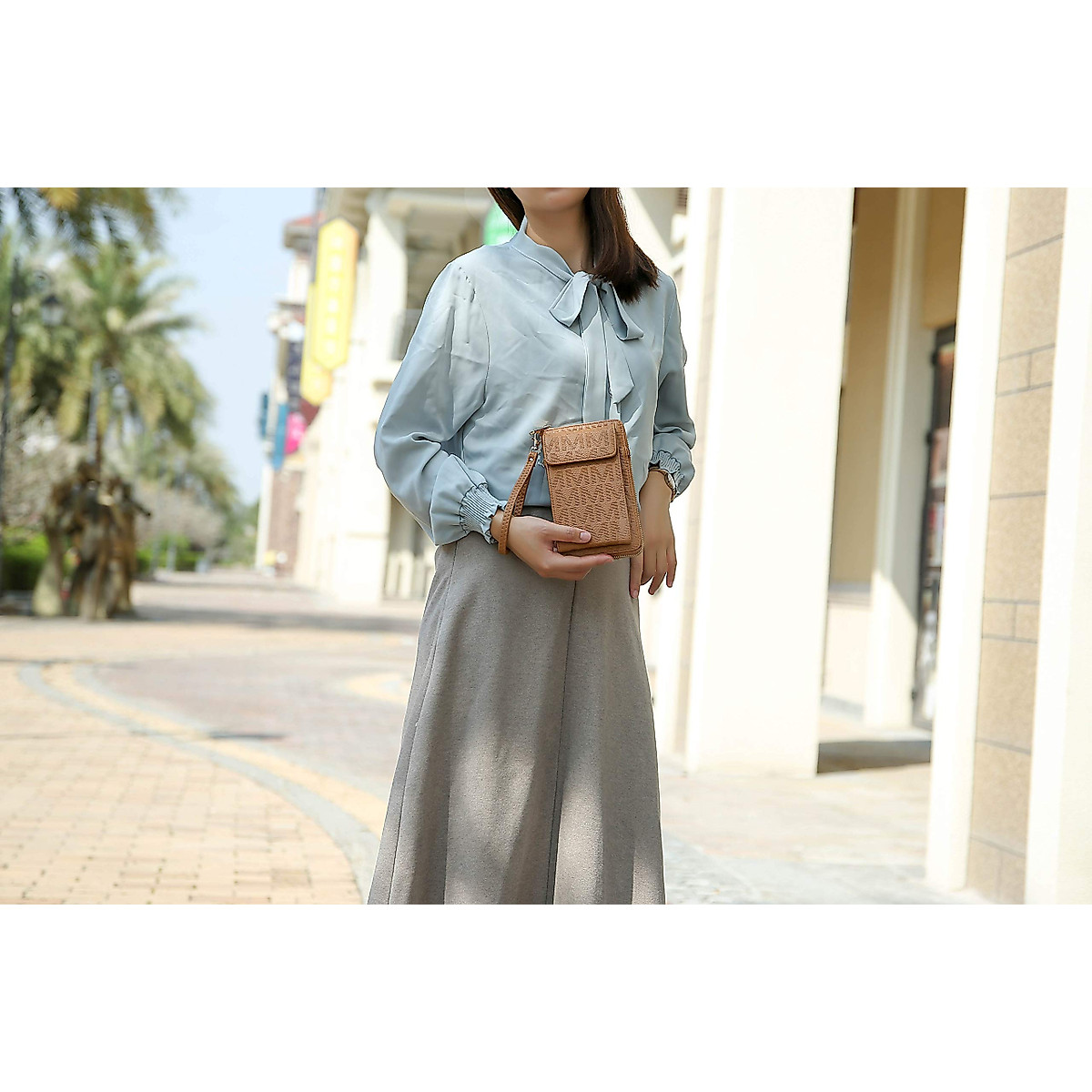 MKF CollectionCrossbody Cellphone Handbag for Women Wallet Purse – PU Leather Multi Pockets Clutch Bag, Wristlet Strap Taupe Beige by Mia k