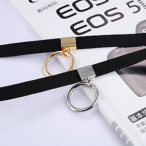 PAURO Women's Plain Black Velvet Ribbon Choker Stretch Necklace for Silver O Ring Charm