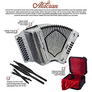 Alacran NAL3412 DLX Accordion Package: 34 Button, 12 Bass Accordion with Case and Straps (Fa/FBE, White Pearl)