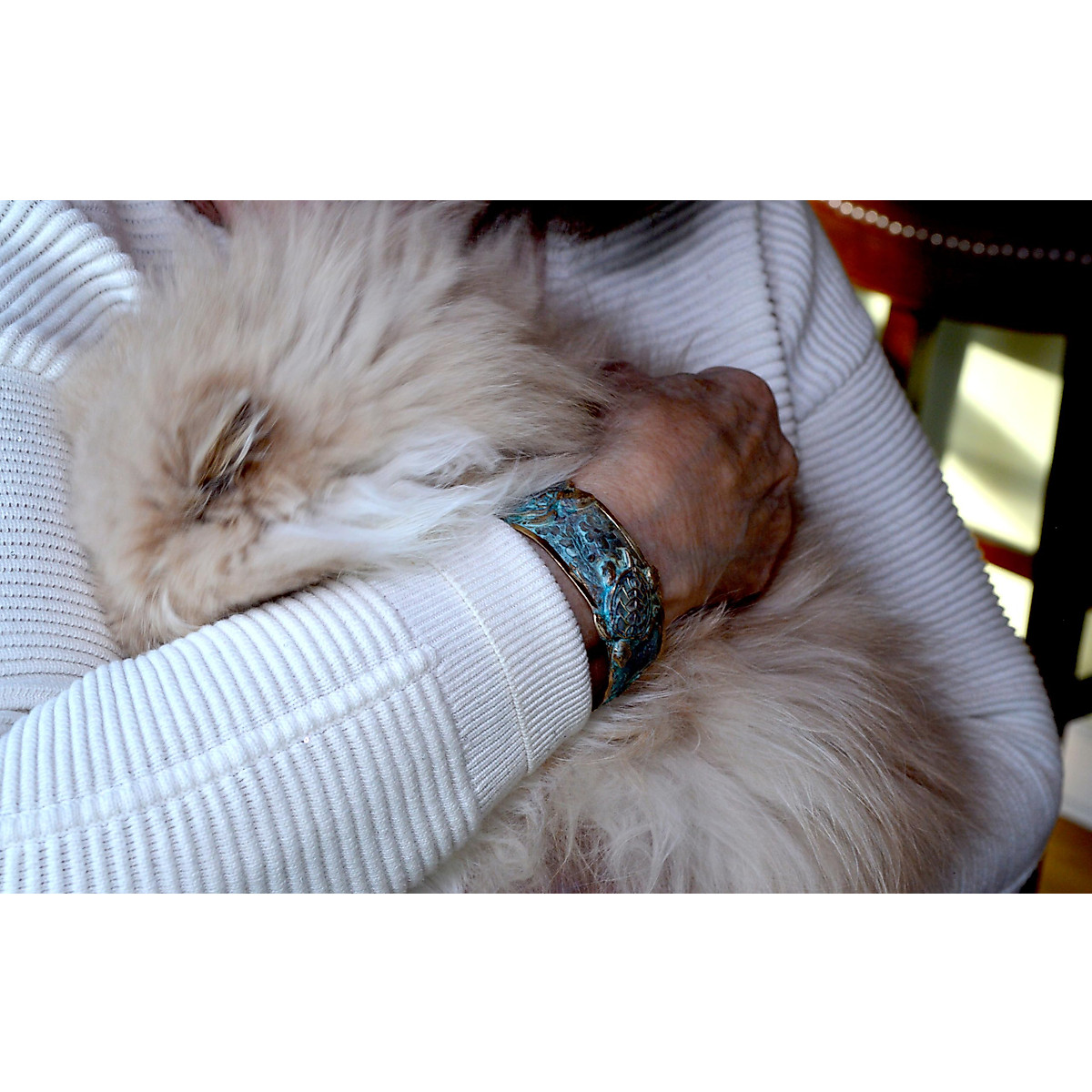 Elaine Coyne Collectible Artwear Classic Sea Turtle Cuff Bracelet - Verdigris Patina Brass