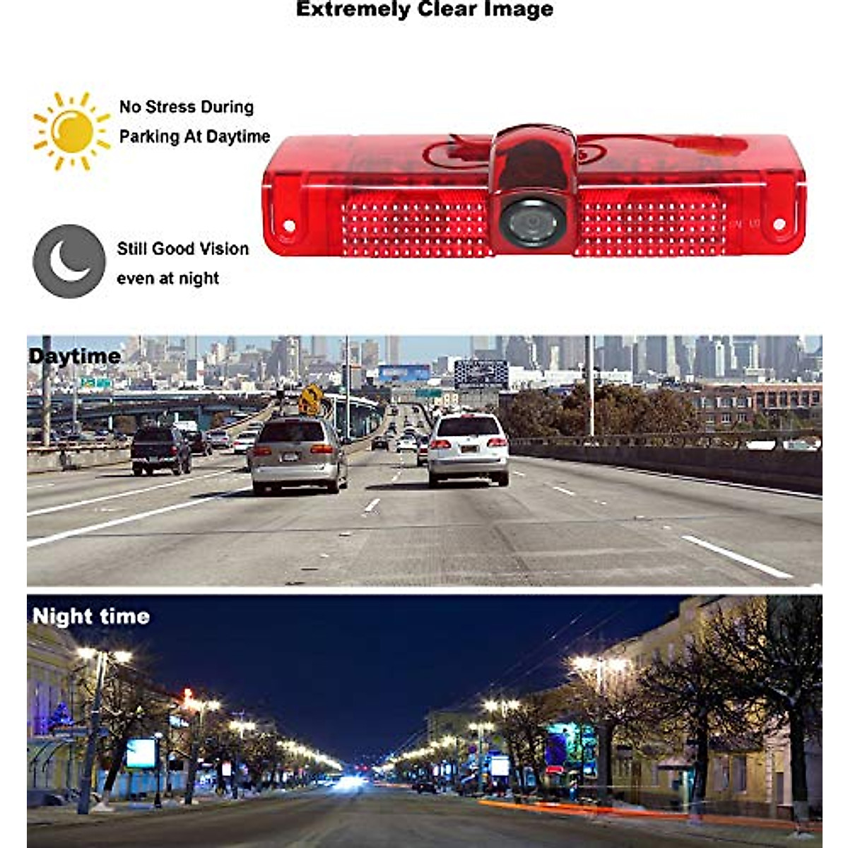 RED WOLF 3rd Third Brake Light Backup Camera w/4" Rear View Mirror Monitor Kit for Chevrolet Chevy Express/GMC Savana 2500 3500 2003-2019 3rd Brake Light Position Mounted