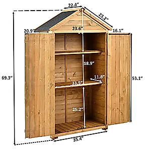 Merax 5.8ft x 3ft Outdoor Wood Lean-to Storage Shed Tool Organizer with Waterproof Asphalt Roof, Lockable Doors, 3-Tier Shelves for Backyard, Natural