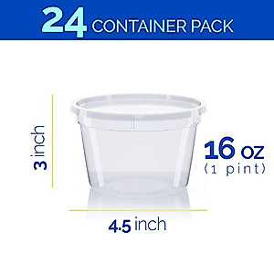 Healthy Packers Extra Thick Food Storage Containers with Lids (16oz - 24 Pack) - Great for Slime - Deli Pint Cups - Soup Containers | Microwave, Dishwasher and Freezer Safe