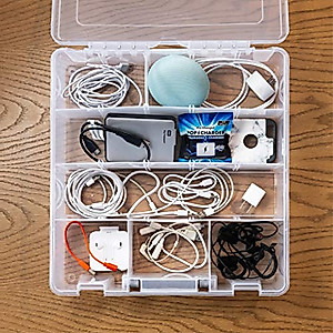 AB Designs 6823ABD Super Satchel with Removable Dividers, Stackable Home Storage Organization Container, Clear with Sliver Latches and Handle