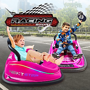 Jovial Electric Bumper Car for Kids - 12V Rechargeable Battery Powered Ride On Vehicle for Toddlers w/ 2 Driving Modes, Safety Belt, Remote Control, LED Lights, 360 Degree Spin, Dual Joystick