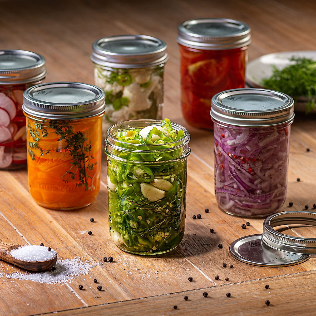 KanBandz Ball Regular Mouth 16-Ounces Mason Jar with Lids and Bands (24-Units), 24-Pack, AS SHOWN Bundled Non-Slip Jar Opener And Pack Of Self Stick Jar Labels.