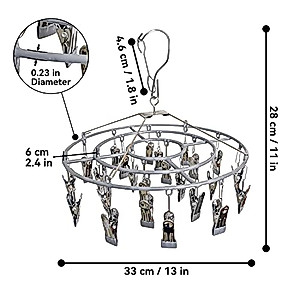 Funamily 2 Pack Underwear Drying Rack, Laundry Hanger for Sock with 48 Clips,Round Heavy Duty Stainless Steel Socks Dryer Hanger for Hanging Herbs. (Blue/Grey)