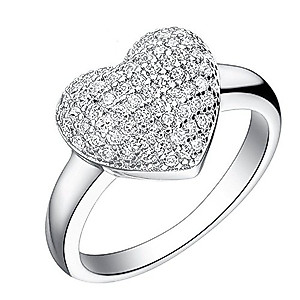Uloveido Heart Love Knot Engagement Rings Ladies Silver Rhodium Plated with Round Cubic Zirconia Stones, Lovely Heart Halo Rings Promise, Best Gifts for Her (Size 9) J070