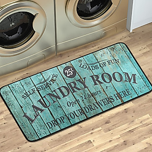 MCHIVER Teal Laundry Room Rug Cushioned Anti-Fatigue Comfort Mat for Engineered Memory Foam Bath Rug for Bathroom Laundry (39" X 20")