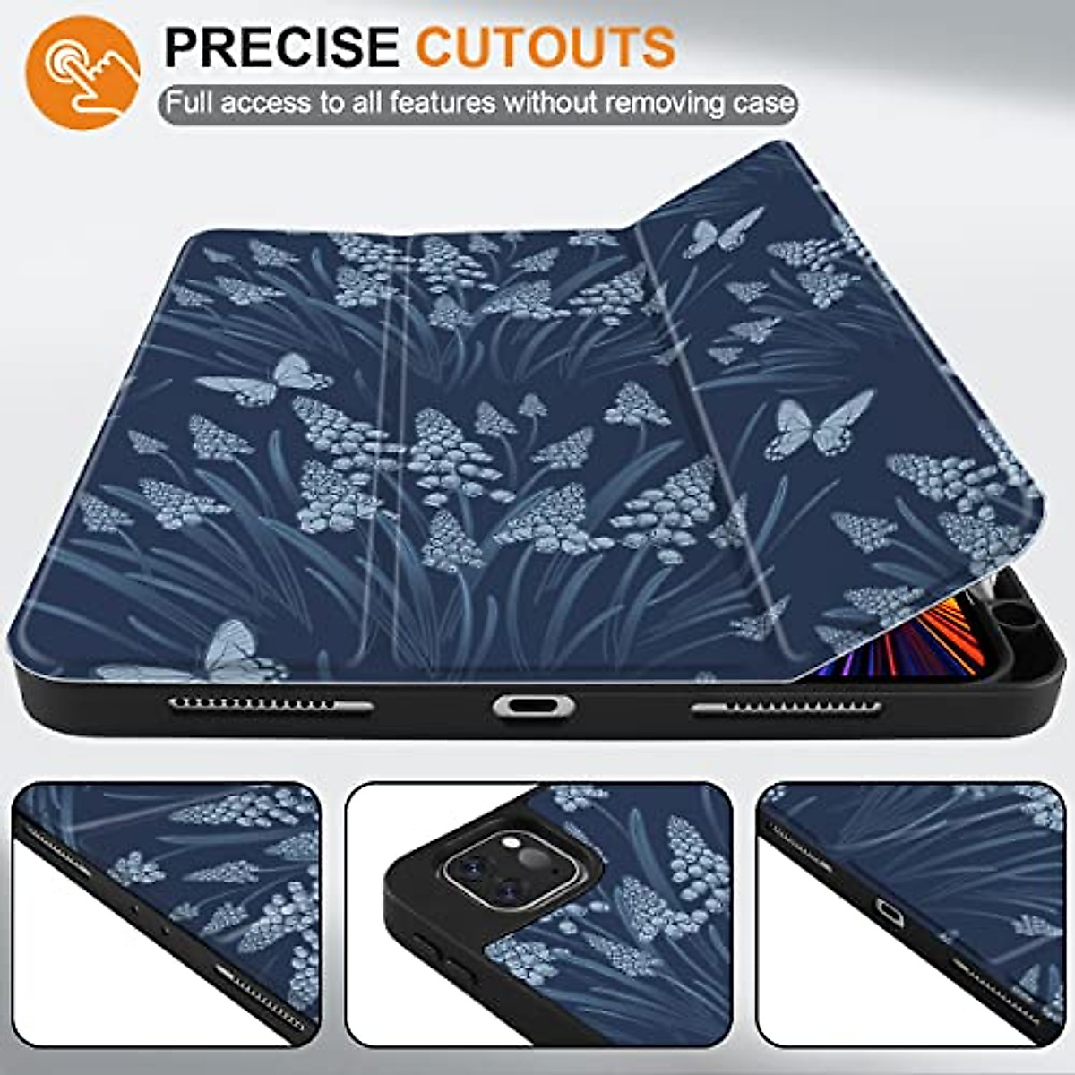 MEEgoodo for iPad Pro M2 12.9 Case 6th/5th/4th/3rd Generation 2022 2021 2020 2018 with Pencil Holder, Tablet Cover with Soft TPU Back Shell, Vintage Floral