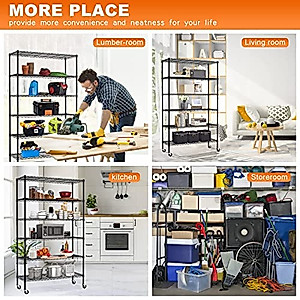 Wire Shelving Unit, Metal , with Wheels 6 Tier 2100lbs 48in L×18in W×82in H Storage Shelves Height Adjustable NSF Heavy Duty Steel Shelf Movable for Kitchen Garage Warehouse Commercial Rack, Black