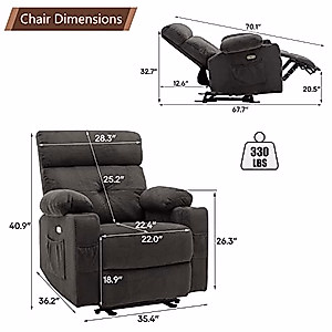 Consofa Power Recliner Chair with USB Port and Cup Holders, Faux Leather Electric Reclining Chair with Extended Footrest, Power Recliner with Soft Cushion and Back for Living Room (Grey, Recliner)