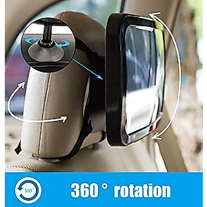 Moyu Home Baby Car Mirror, Infant Rear Facing Car Seat Mirror with Light,Child Shatterproof Observation Mirror,Crystal Clear View with 360° Pivot, Black