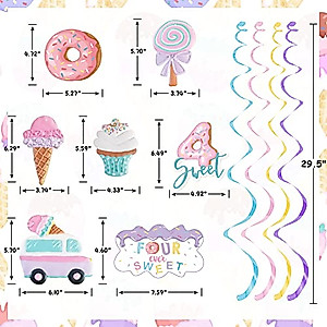 Four Ever Sweet Ice Cream Birthday Party Decorations, 20Pcs Ice Cream Party Hanging Swirl Decorations for Kid Ice Cream Fourth Birthday Party Girl Donut 4th Birthday Party Ceiling Hanging Streamers