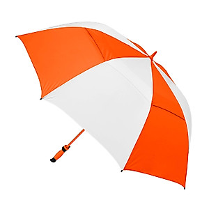 The Paramount Vented Large 64 inch Windproof Automatic Open Double Canopy Golf Umbrella for Rain, Wind and Sun, Strong & Lightweight Oversized Umbrella with Wind Vent for Men & Women, Orange/White