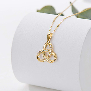 14K Solid Gold Love Knot Necklace for Women, Yellow Gold Moissanites Love Knot Pendant Anniversary Birthday Jewelry Gift for Her, Mom, Wife, 18"