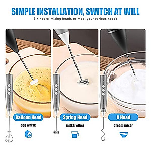 Milk Frother Handheld Foam Maker for Lattes Electric Whisks Rechargeable Drink Mixer Beater with 3 Heads for Bulletproof Coffee Cappuccino Frappe Matcha Hot Chocolate(White 3.0)