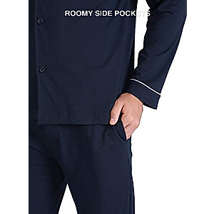 DAVID ARCHY Men's 100% Cotton Long Button-Down Sleepwear Pajama Set (M, Navy Blue)