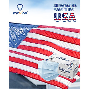 MAVINA Adult Face Masks Disposable Made in USA, 3 Ply Face Mask Breathable ASTM Level 2 Disposable Face Masks for Adults Women Men, Blue Facemask 50 Pack