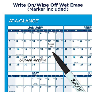 AT-A-GLANCE 2024 Erasable Calendar, Dry Erase Wall Planner, 36" x 24", Large, Horizontal, Reversible for Planning Space" (PM2002824)