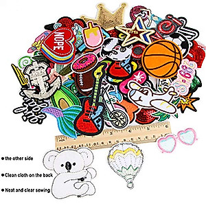 60pcs Random Assorted Styles Embroidered Iron on Patches, DIY Sew Applique Repair Patch Iron on/Sew on Patches for Backpacks,Pants,Clothes,Jeans,Jackets,Hat