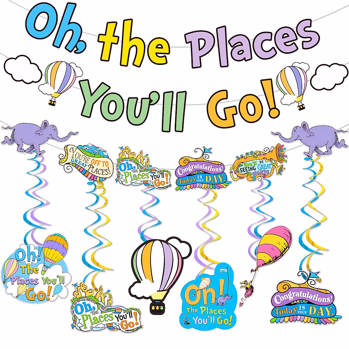 Oh The Places You'll Go Decorations Dr Seuss Party Decorations Oh The Places You'll Go Banner Hot air Balloon Decorations Kindergarten Preschool Graduation Decorations