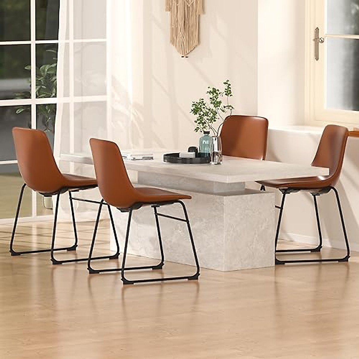 Sweetcrispy Dining Chairs Set of 4，Kitchen & Dining Room Chairs, PU Leather Cushion and Metal Legs Bar Chairs, Counter Height Bar Stools for Kitchen Island