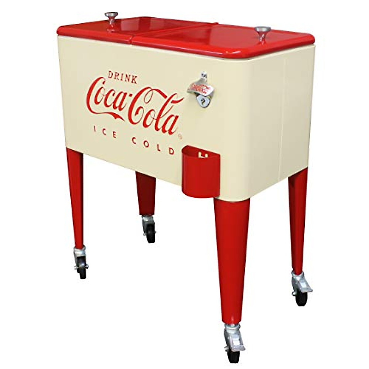 Leigh Country CP 98111 Cream and Red 60 Qt. Coca-Cola Rolling Cooler, Cream & Red
